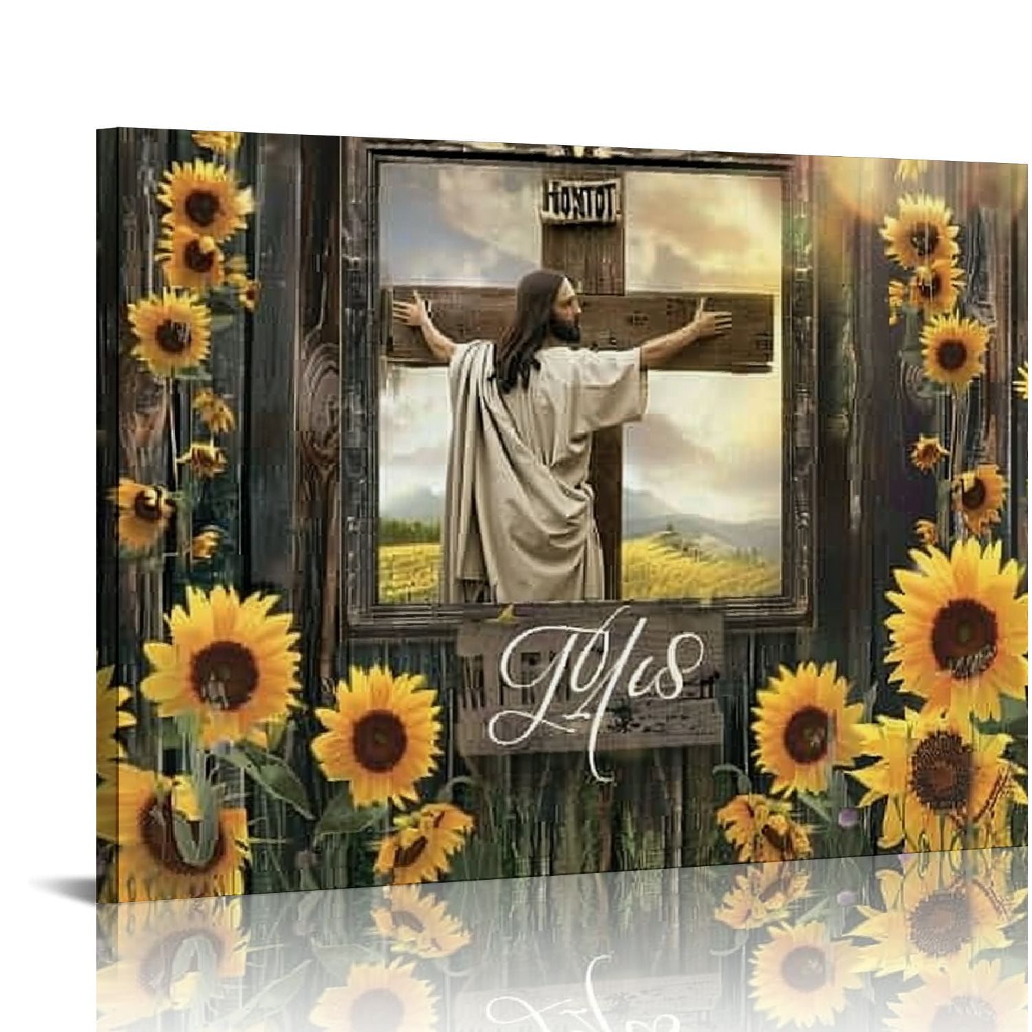 Nawypu Christian Cross Wall Art Rustic Window Sunflower Religious ...