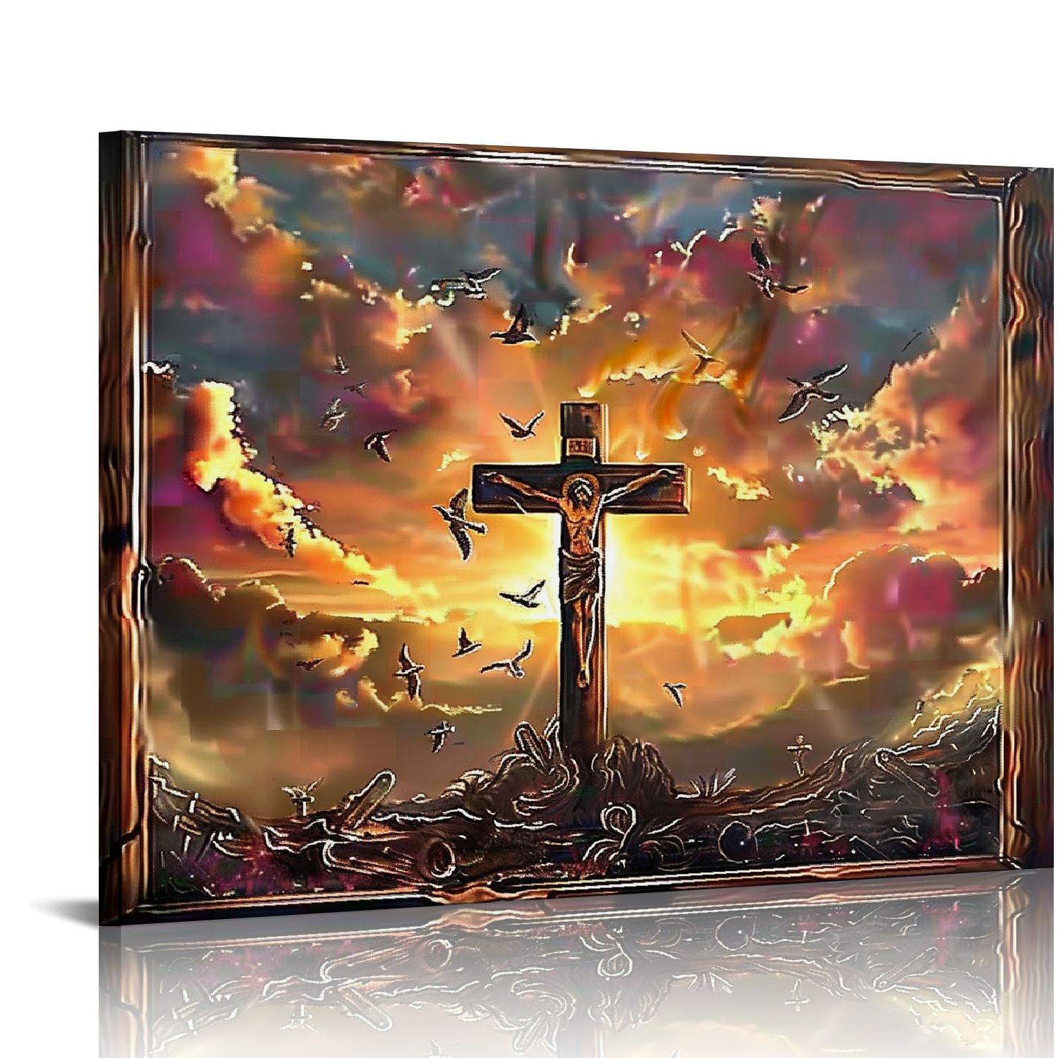 Nawypu Christian Three Crosses Painting Canvas Print Wall Art Home ...