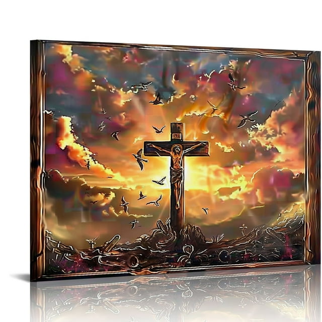 Nawypu Christian Three Crosses Painting Canvas Print Wall Art Home ...