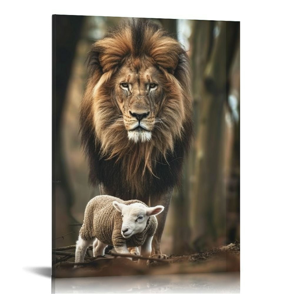 Nawypu Christian Wall Art Lion and Lamb Canvas Print Jesus Christ King ...
