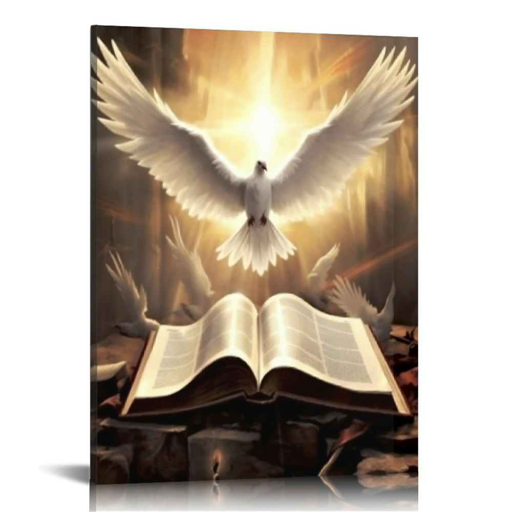 Nawypu Christian Wall Art Peace Doves The Cross and Bible Picture Print ...
