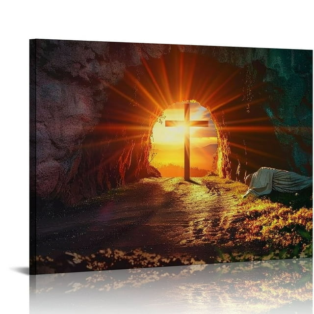Nawypu Christianity Canvas Wall Art Crucifixion at Sunrise Empty Tomb ...