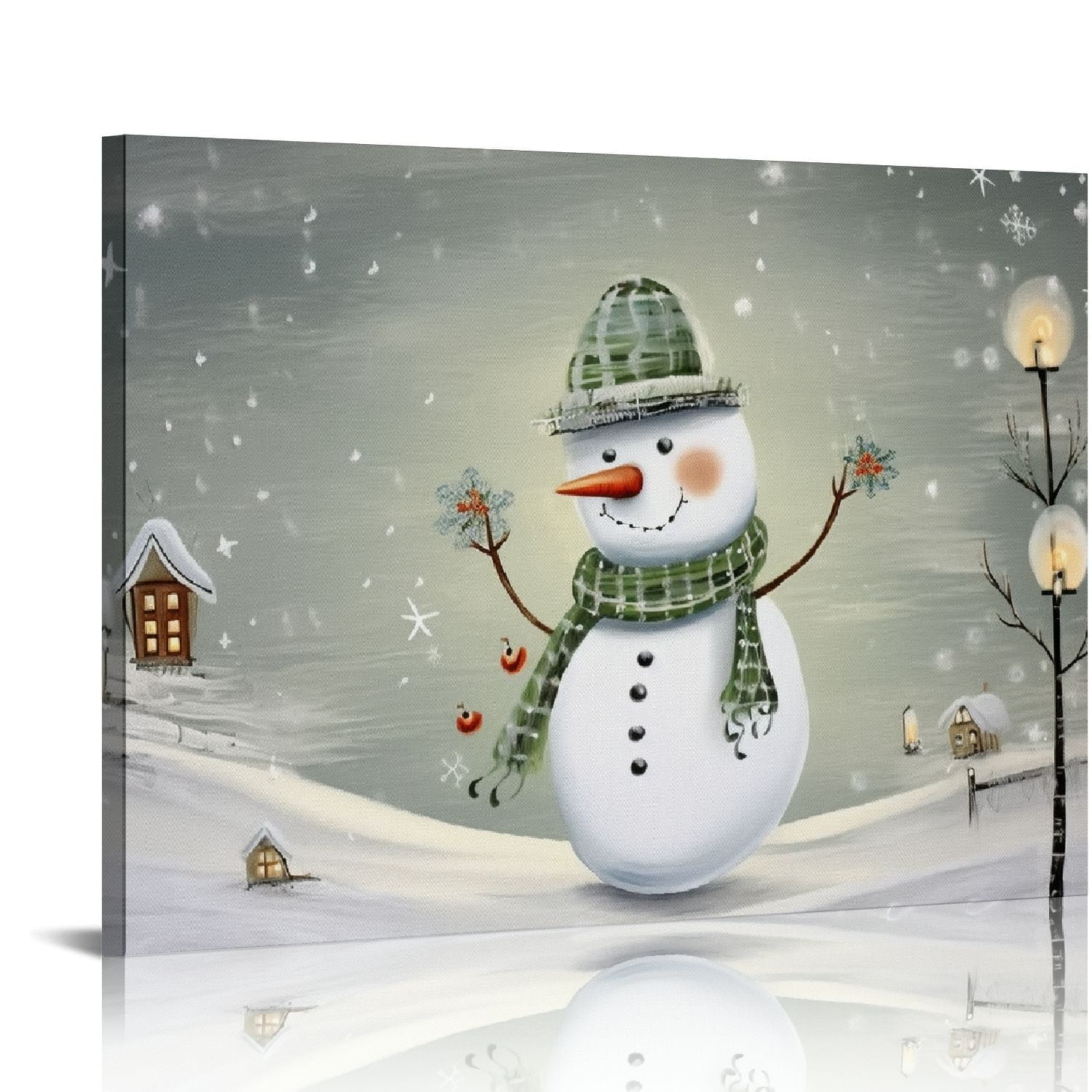 Nawypu Christmas Decorations Canvas Wall Art Lighted Snowman Picture ...