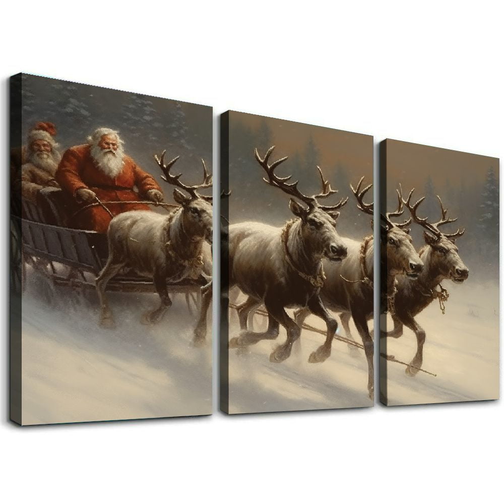 Nawypu Christmas Gifts Wall Art-Santa Claus Sleigh Raindeer Painting ...
