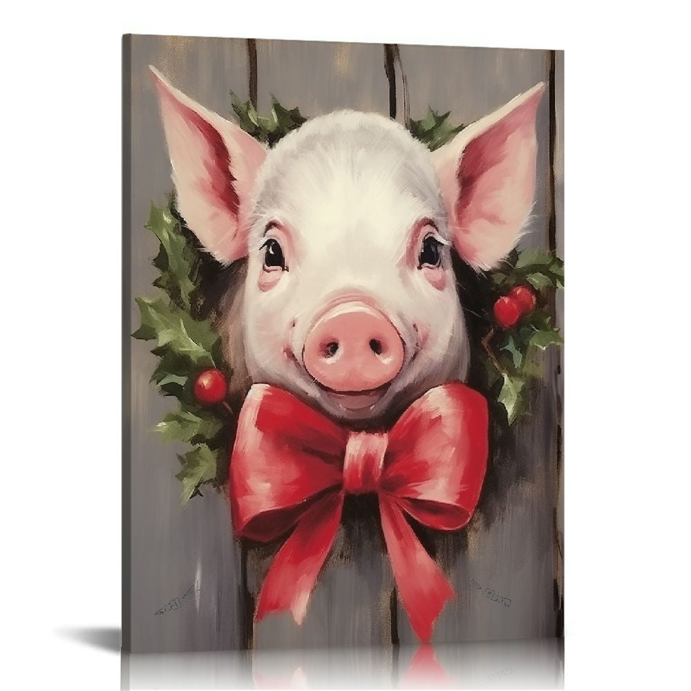 Nawypu Christmas Pig Canvas Wall Art Print Funny pig Painting Poster ...