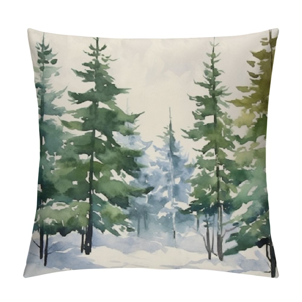 Nawypu Christmas Pillow Cover Watercolor Teal Tree Decoration Holiday ...