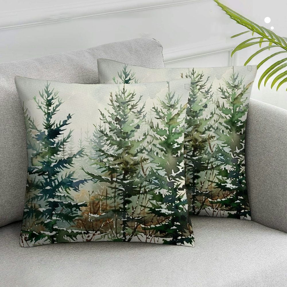 Nawypu Christmas Pillow Covers Watercolor Blue Green Christmas Tree ...