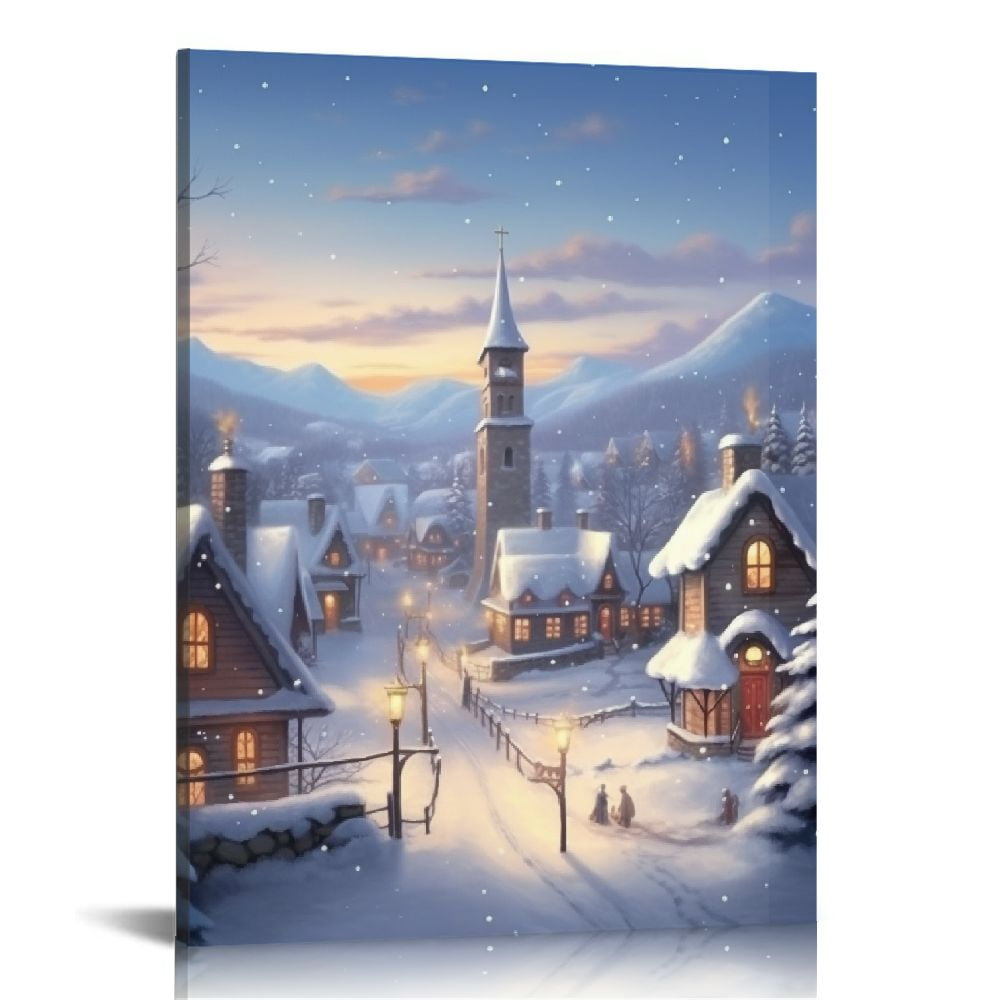Awypu Christmas Poster - Christmas Eve Town Poster - Winter Canvas ...