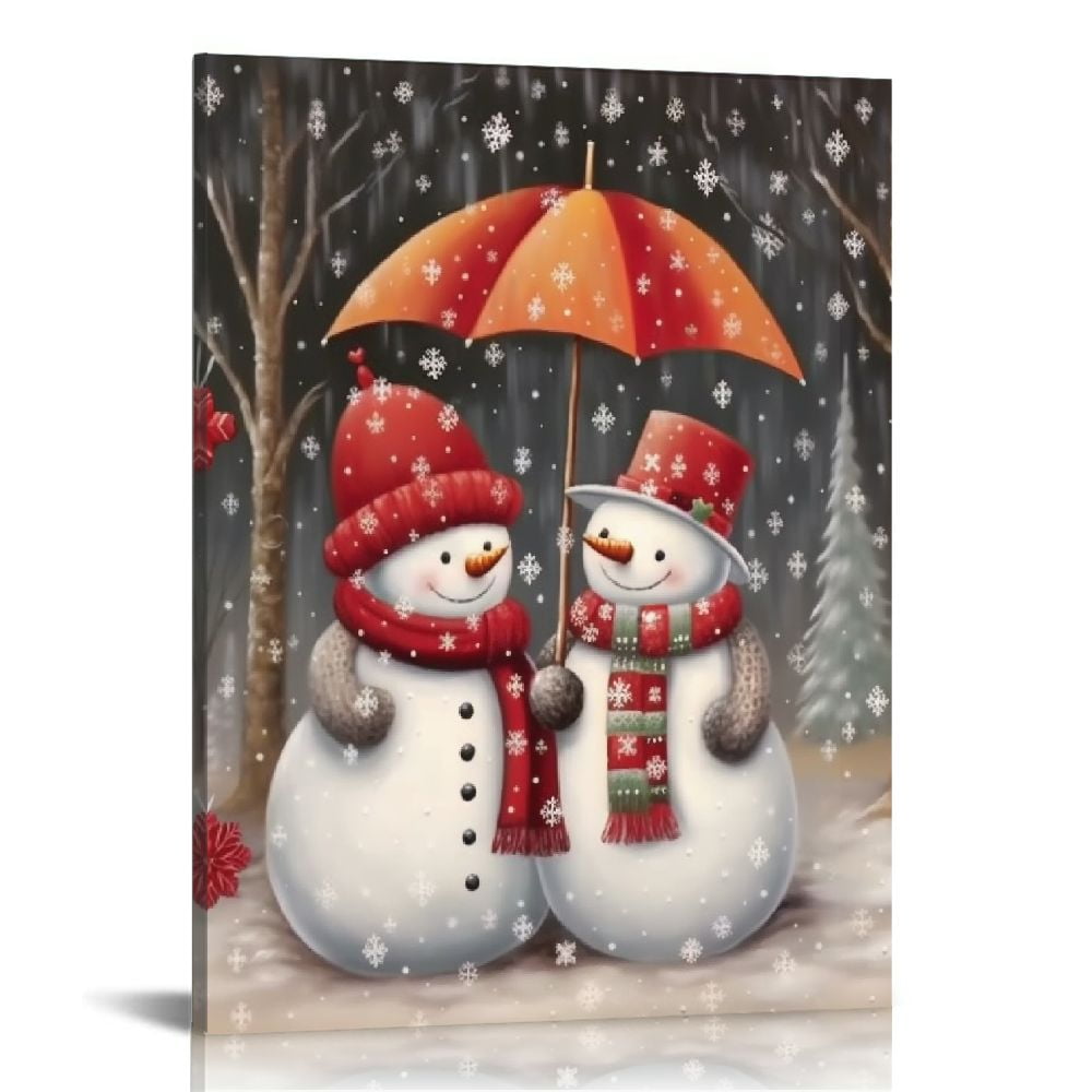 Nawypu Christmas Snowman Canvas Painting Vintage Art Couple Romantic ...