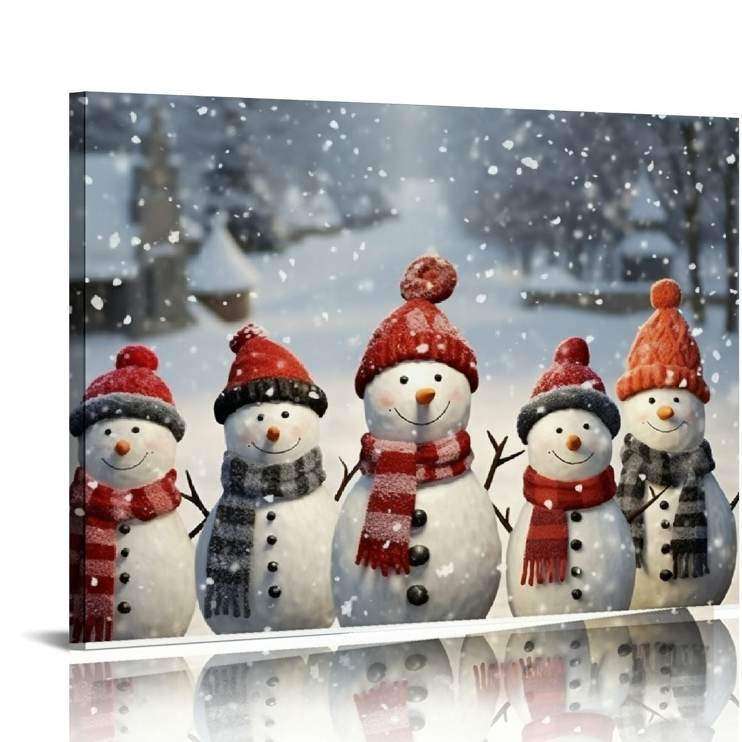 Nawypu Christmas Snowman Wall Art Santa Claus Hat Red and White Scarf ...