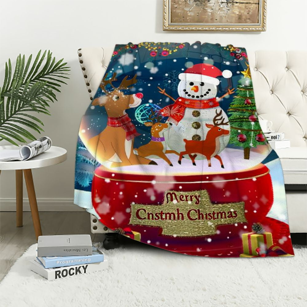 ONETECH Christmas Throw Plush Blanket for Bed Sofa Couch Snowman Xmas ...
