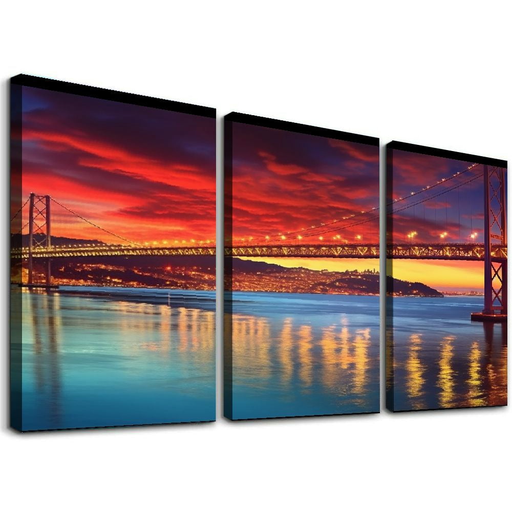 Nawypu Cityscape Canvas Wall Art Lisbon Abril Bridge Pictures Posters ...