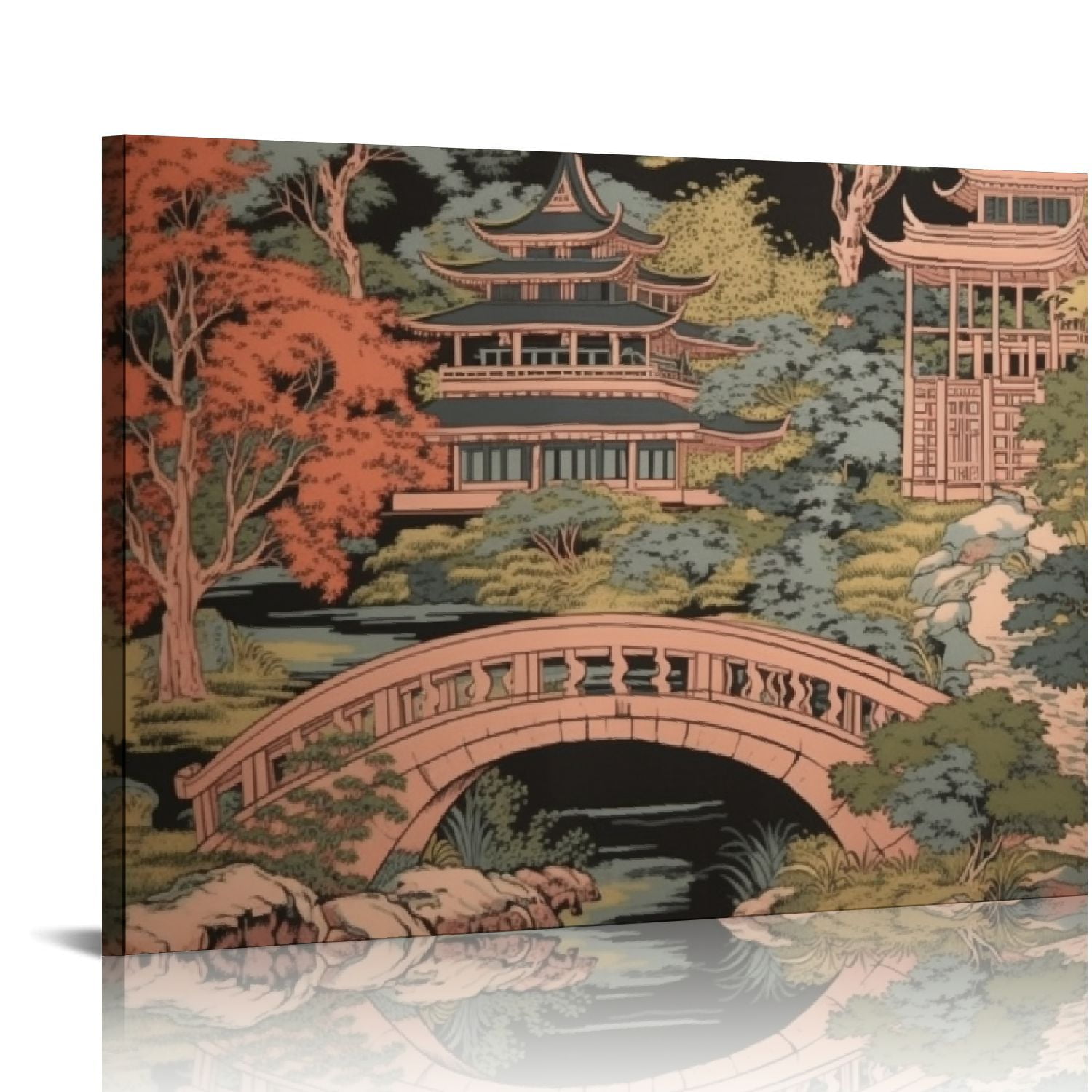 Nawypu Classic Chinese Style Canvas Wall Art Chinoiserie Charcoal Coral ...