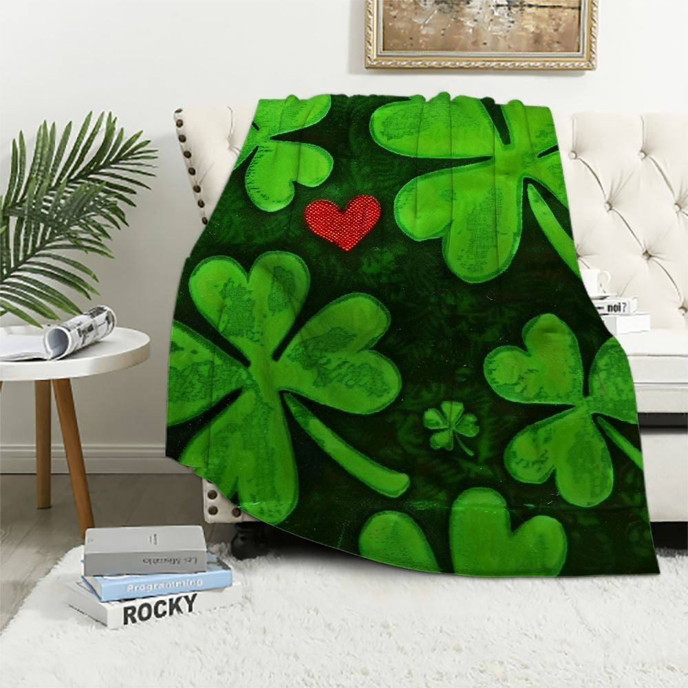 Nawypu Clovers Leave Four Leaf Clover Flannel Blanket Ultra-Soft Cozy ...