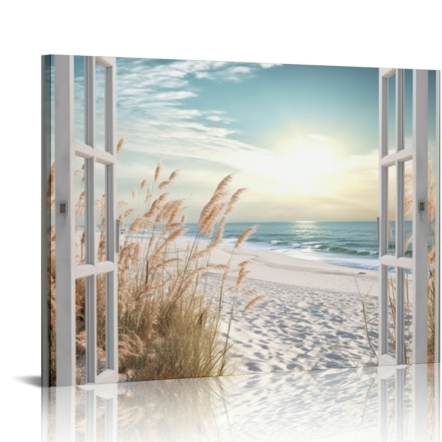 Nawypu Coastal Beach Picture Wall Art: Beach Theme Window Canvas Art ...