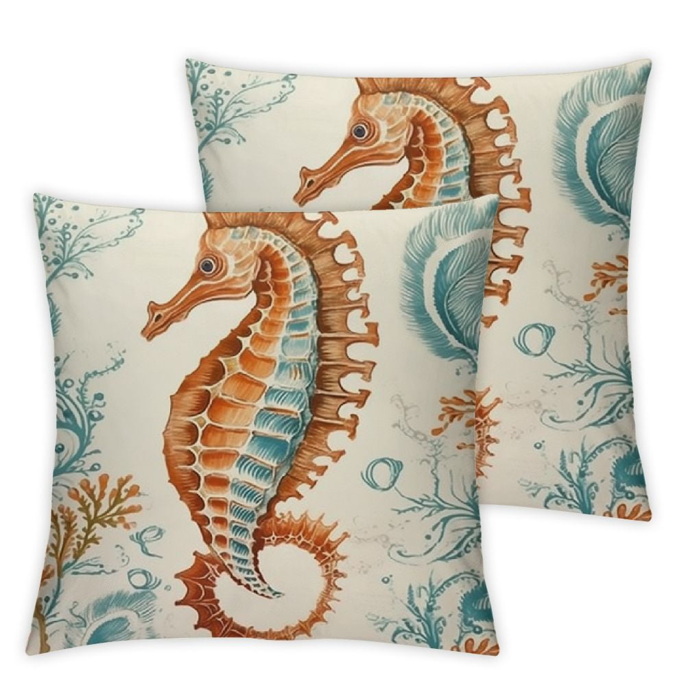 Nawypu Coastal Beach Throw Pillow Covers Seahorse Starfish Shell Ocean ...