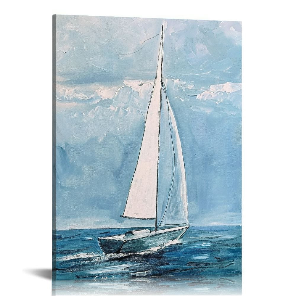 Nawypu Coastal Canvas Wall Art - Blue and White Nautical Boat Painting ... Nawypu Coastal Canvas Wall Art - Blue and White Nautical Boat Painting ...