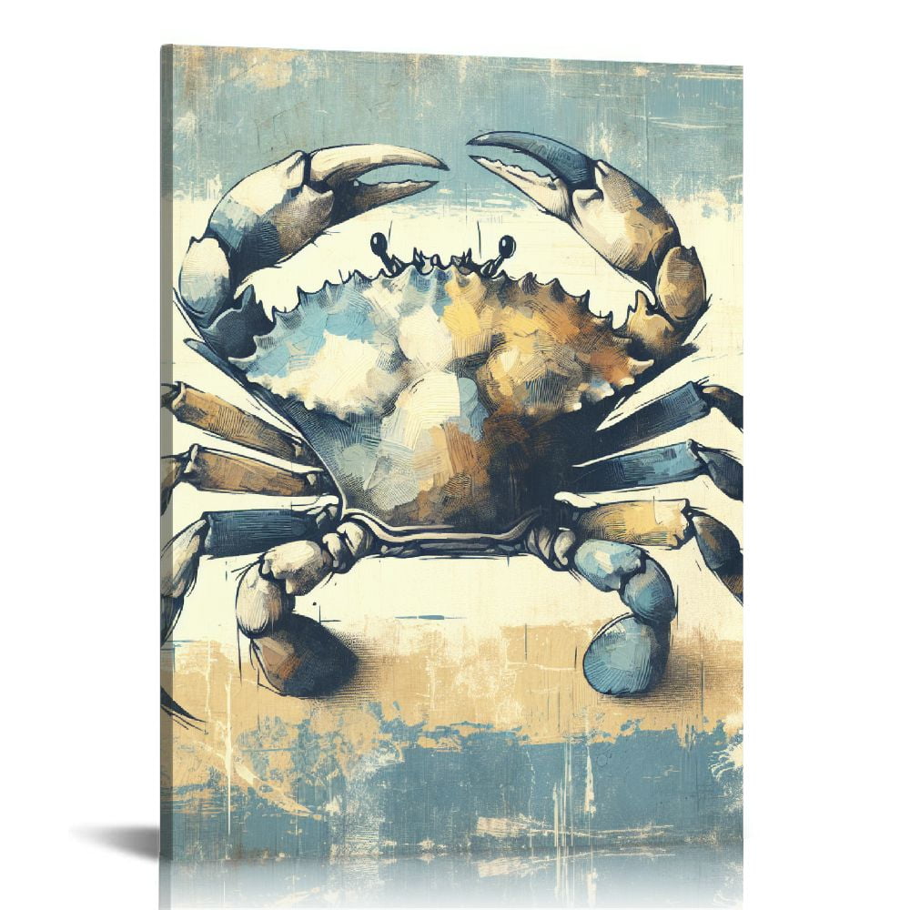 Nawypu Coastal Canvas Wall Art Set Of Two Painted Blue and White Crab ...