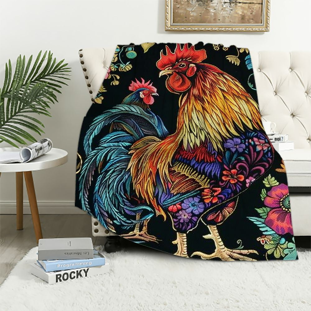 Nawypu Cockerel Rooster Flower Throw Blankets for Couch Bedroom Camping ...