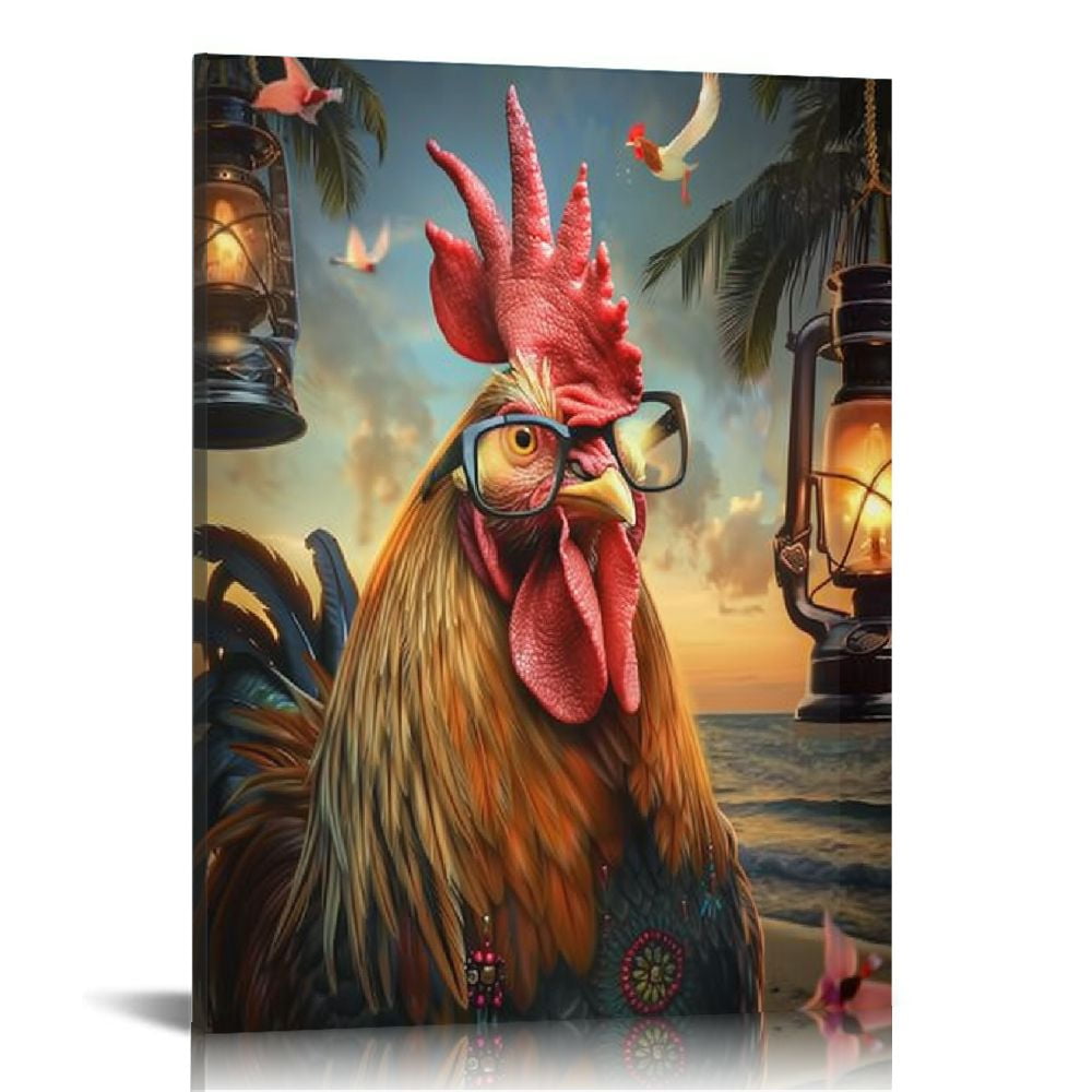 Nawypu Cocktail Time with A Rooster Canvas Wall Decor for Bedroom Farm ...