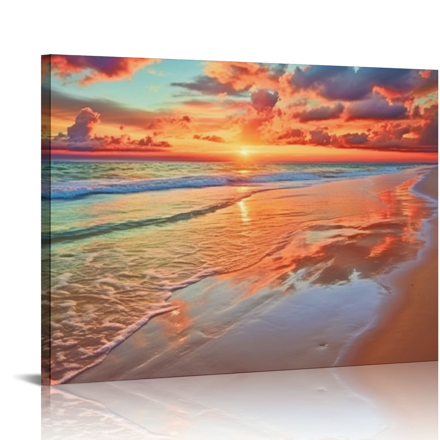 Nawypu Colorful Beach Scene Canvas Beach Sunset Photography Decor ...