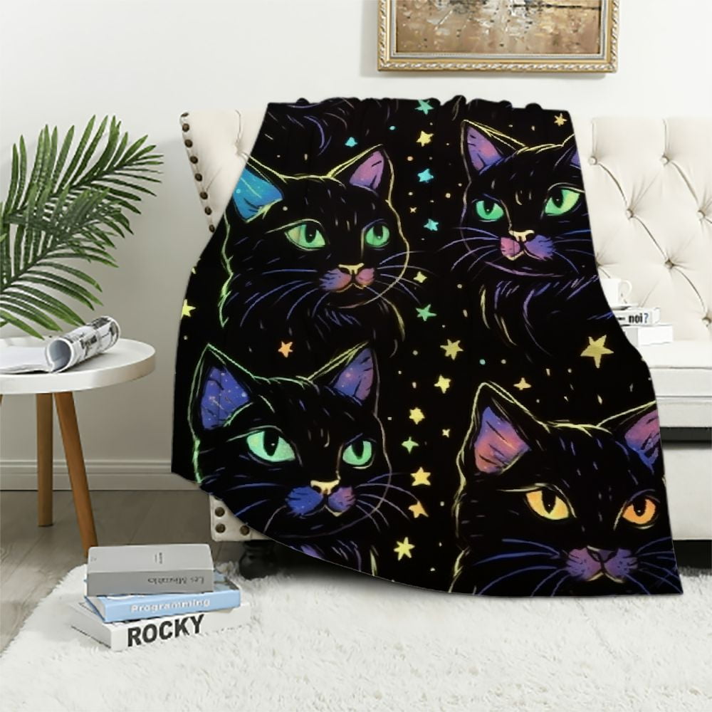 Nawypu Colorful Cat Throw Blanket Plush Flannel Bed Sofa Couch Office ...