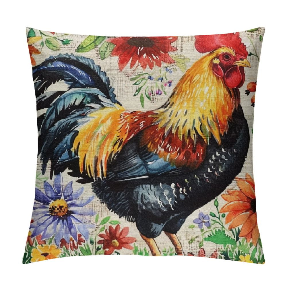 Awypu Colorful Chicken Pillow Cover Watercolor Farm Animal Retro ...