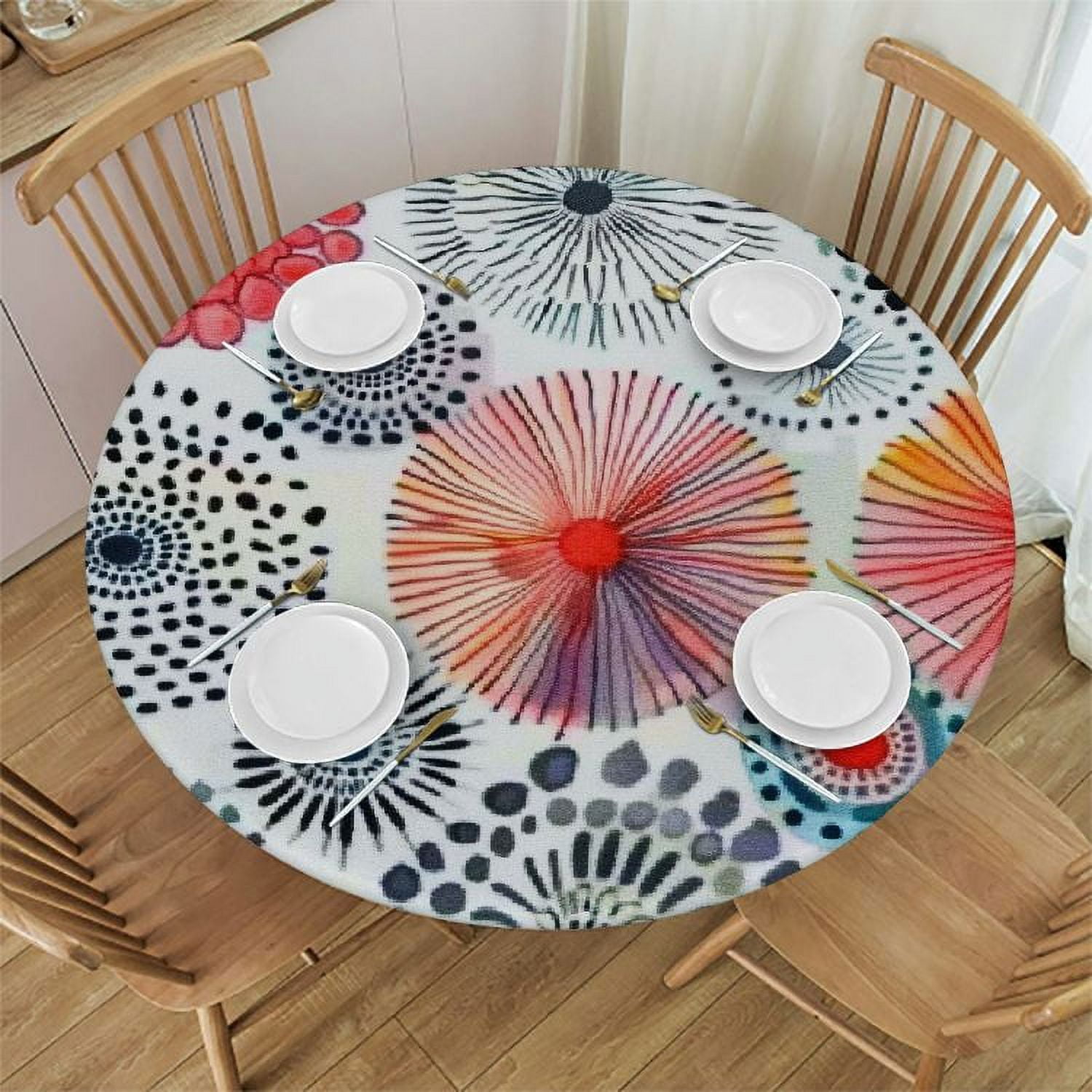 Nawypu Colorful Circles Table Cloth Round Rings Spots Lines Texture ...