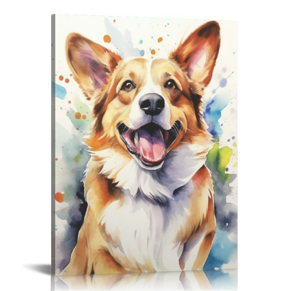 Nawypu Colorful Corgi Dog Wall Art Decor Canvas Painting Framed Artwork ...