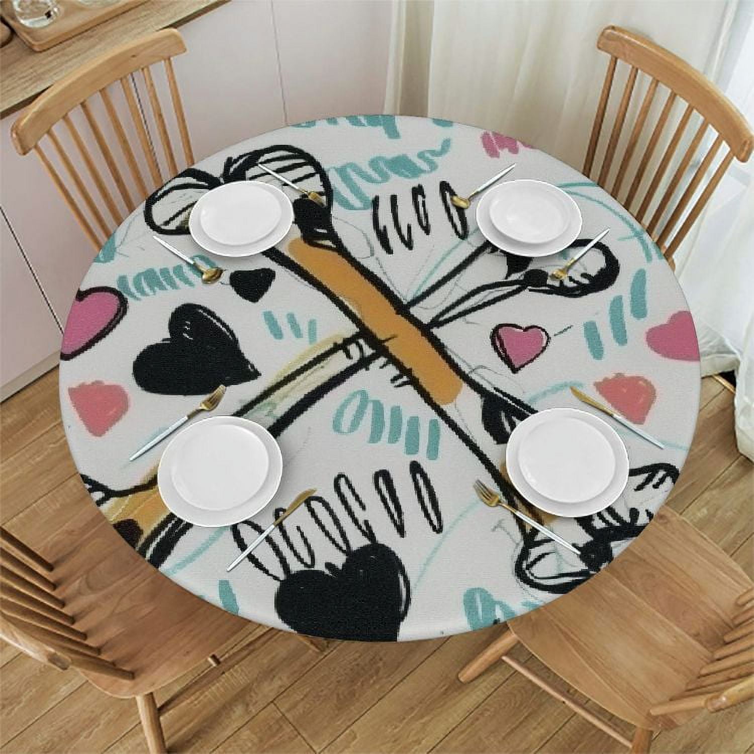 Nawypu Colorful Cute Cats Paw Round Edged Table Cover for Kitchen ...