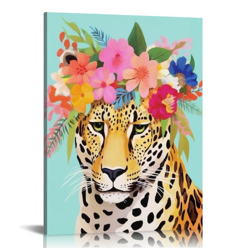 Nawypu Colorful Floral Crown Cheetah Canvas Poster Painting Bathroom ...
