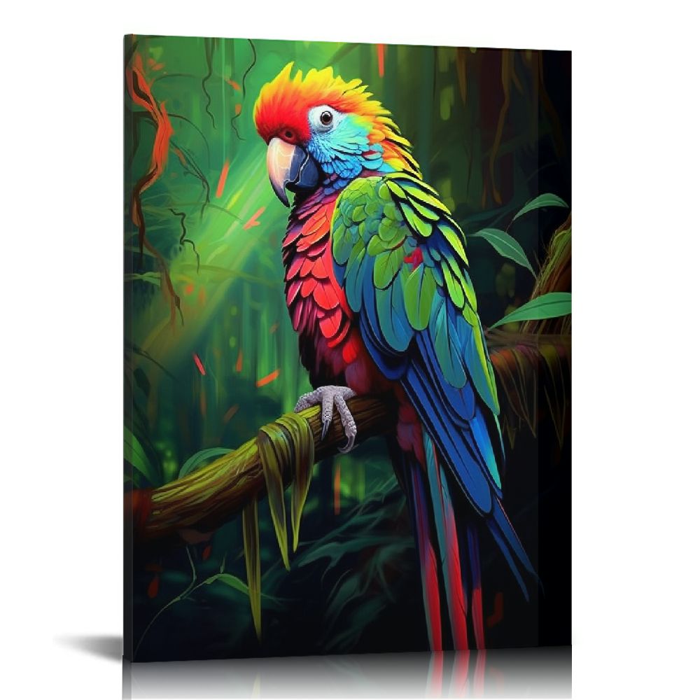 Nawypu Colorful Parrot Canvas Wall Art Bed, Tropical Gorgeous Parrot ...