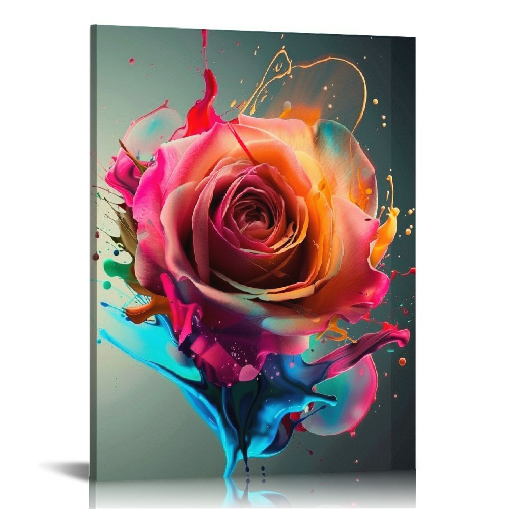 Nawypu Colorful Rose Wall Art Abstract Graffiti Rainbow Flower Canvas ...
