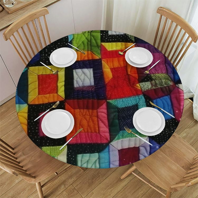 Nawypu Colorful Vintage Plaid Round Fitted Table Cloth with Elastic ...