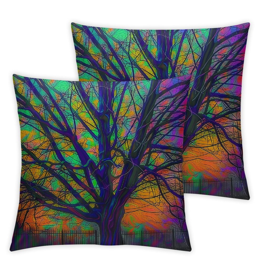 Nawypu Colorful Watercolor Spring Life Tree Farmhouse Pillow Cover