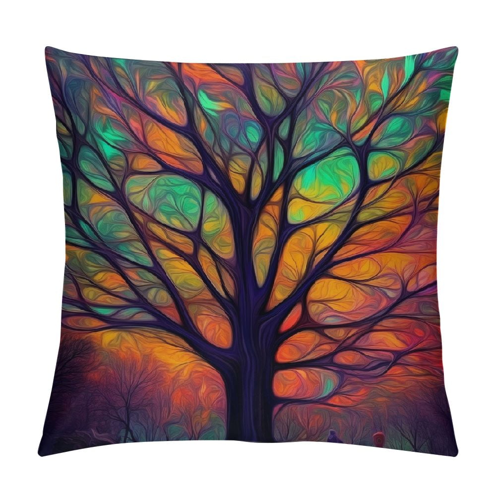 Nawypu Colorful Watercolor Spring Life Tree Farmhouse Pillow Cover