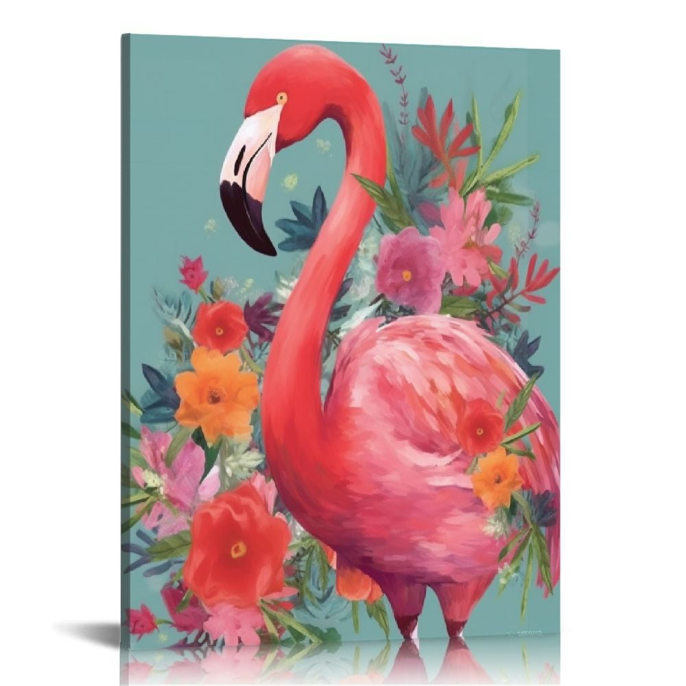 Nawypu Colourful Flower Crown Flamingo Canvas Prints Wall Decor ...