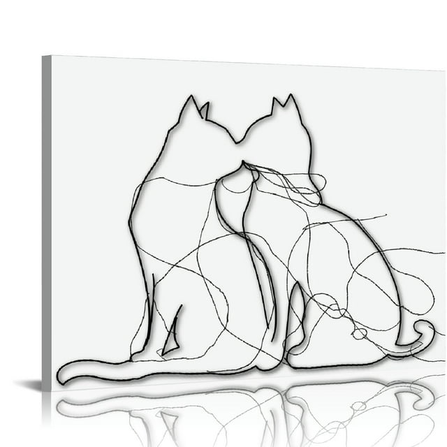 Nawypu Concise Linear Cat Wall Art, Lovely Cat Wall Decoration, For ...