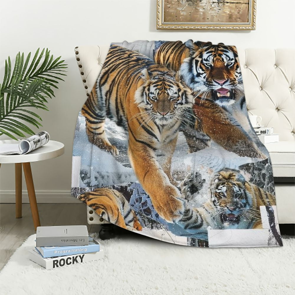 Nawypu Cool Tiger Blanket Wild Animals Throw Blankets Snow Tigers Cozy ...