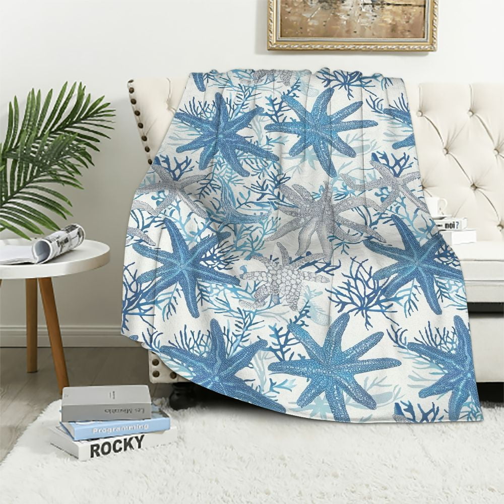 Nawypu Coral Seashell Starfish Throw Blanket Ocean Beach Theme Fuzzy ...