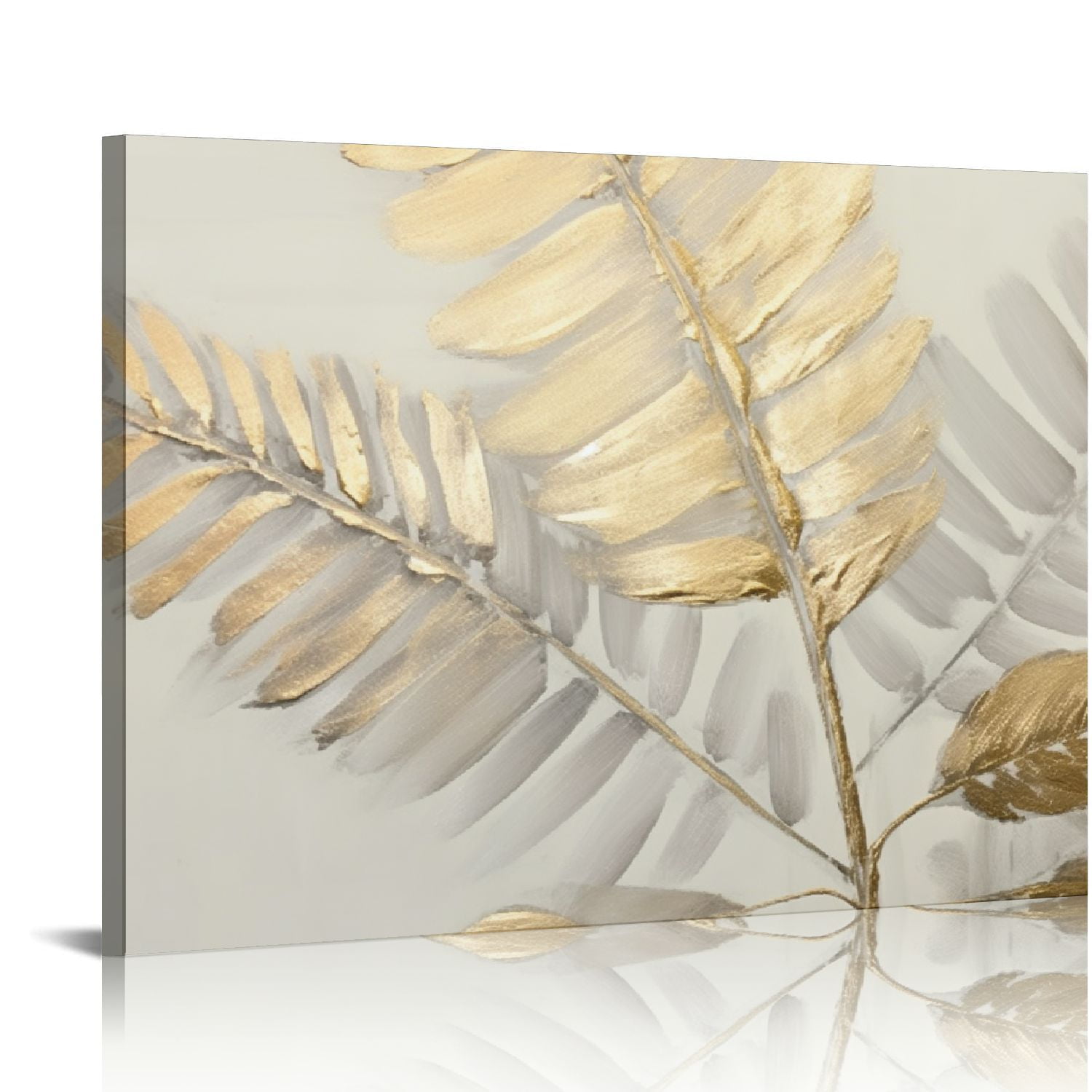 Nawypu CosmoLiving Canvas Leaf Palm Framed Wall Art with Gold Frame ...
