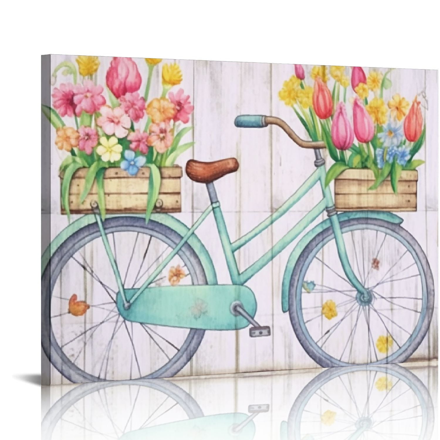 Nawypu Country Hello Spring Bicycle Farmhouse Canvas Print Wall Art ...