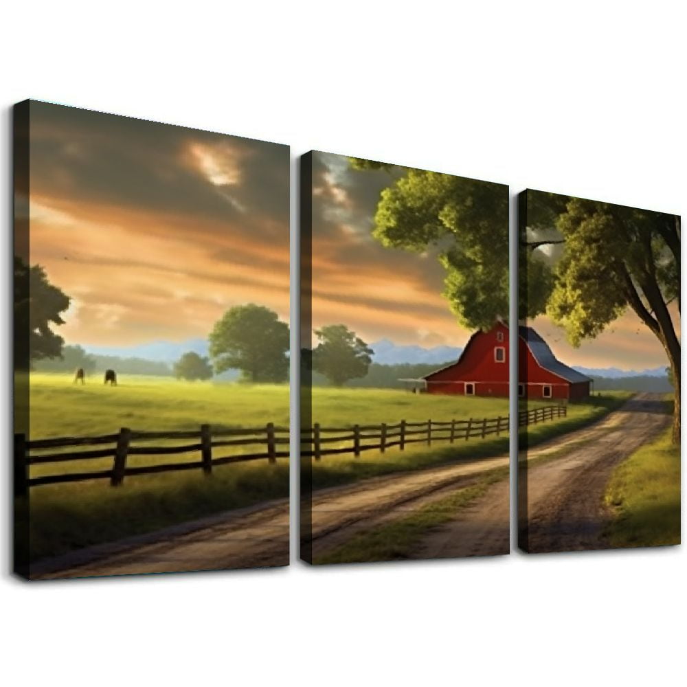 Nawypu Country Lane Sunset Canvas Wall Art Print, Rural Landscape ...