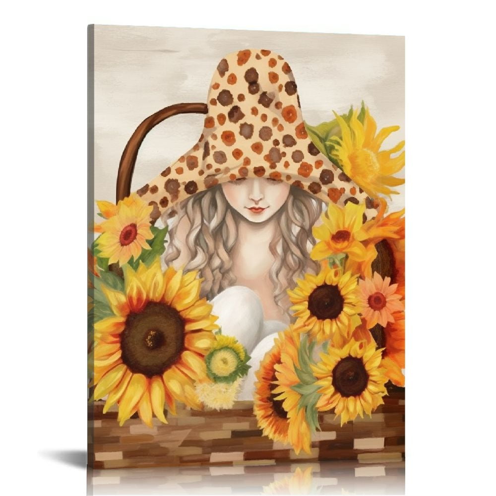 Nawypu Country Leopard Print Sunflower Gnome Canvas Prints Wall Art ...