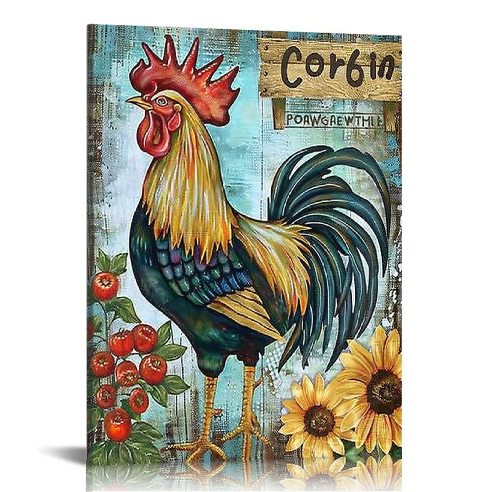 Nawypu Country Rooster Wall Art Farm Chicken Hen Sunflower Canvas Prints Painting Farmhouse ...