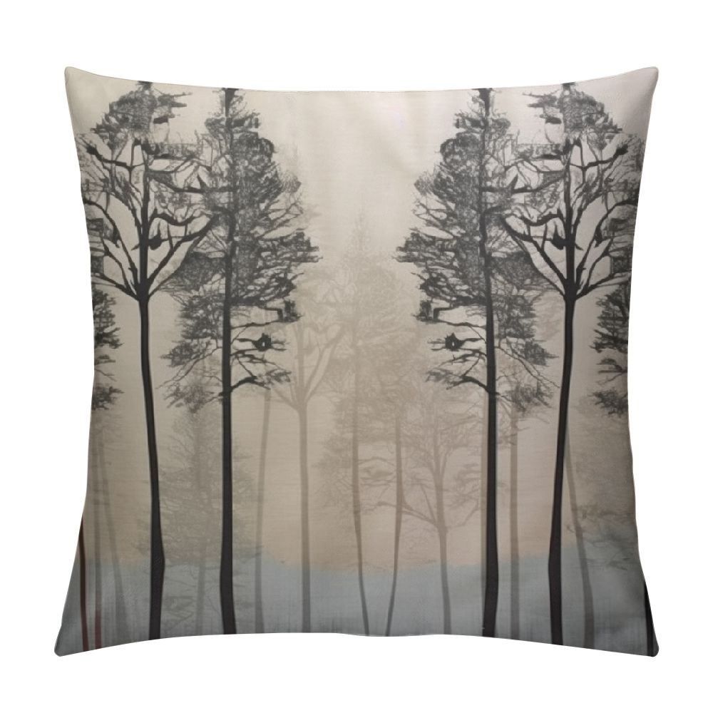 Nawypu Country Throw Pillow Cushion Cover, Pine Trees in The Forest on ...