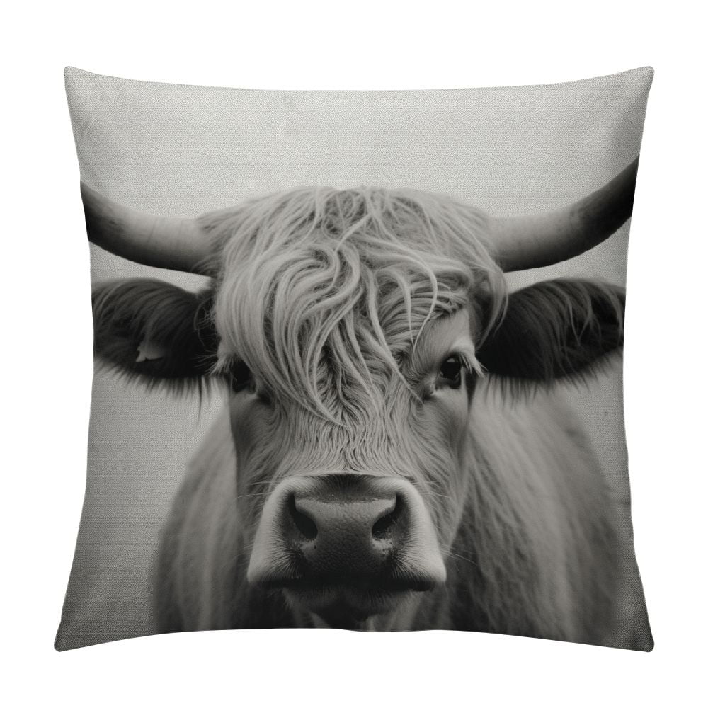 Nawypu Cow Decorative Pillow Cover Farmhouse Portrait of a Highland Cow ...