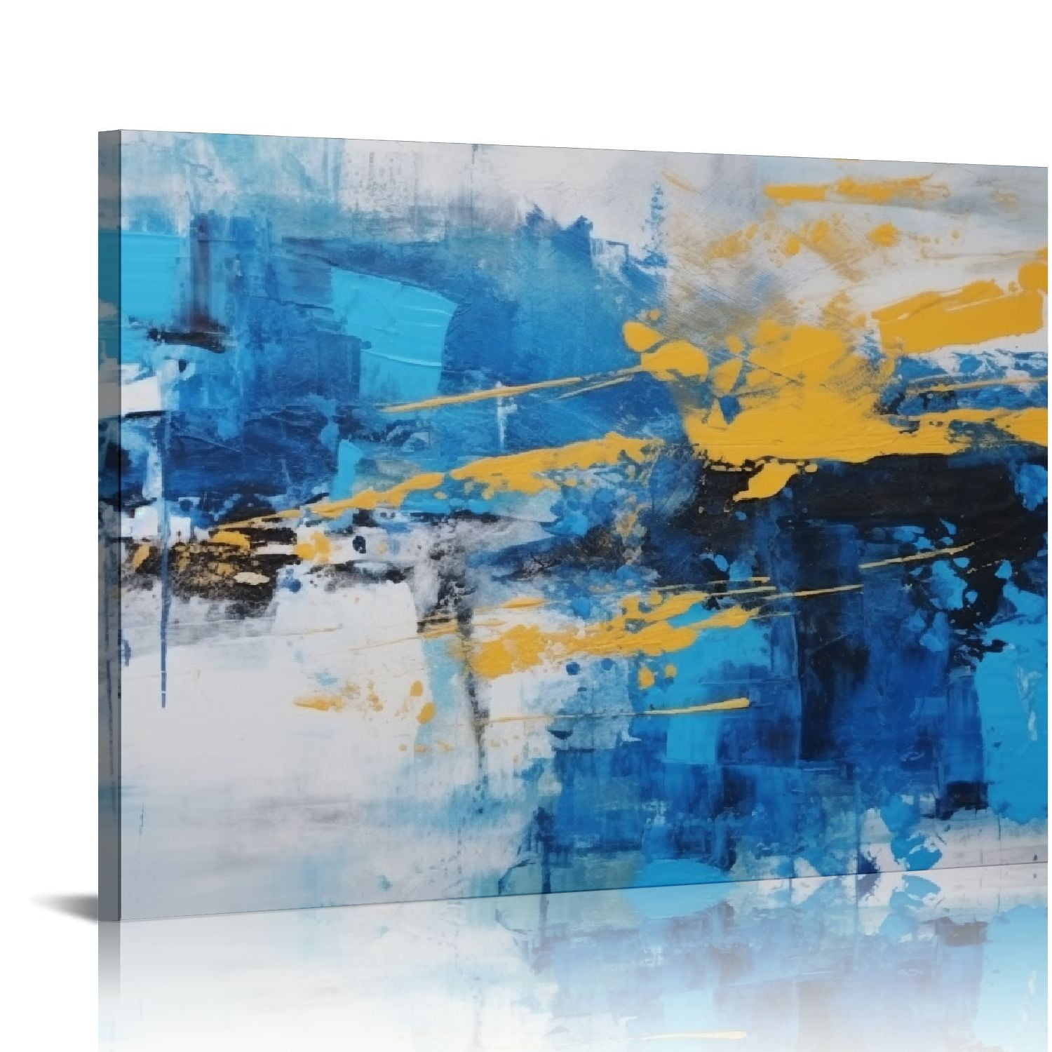 Nawypu Crafted Abstract Canvas Wall Art - Modern Blue and Gold ...