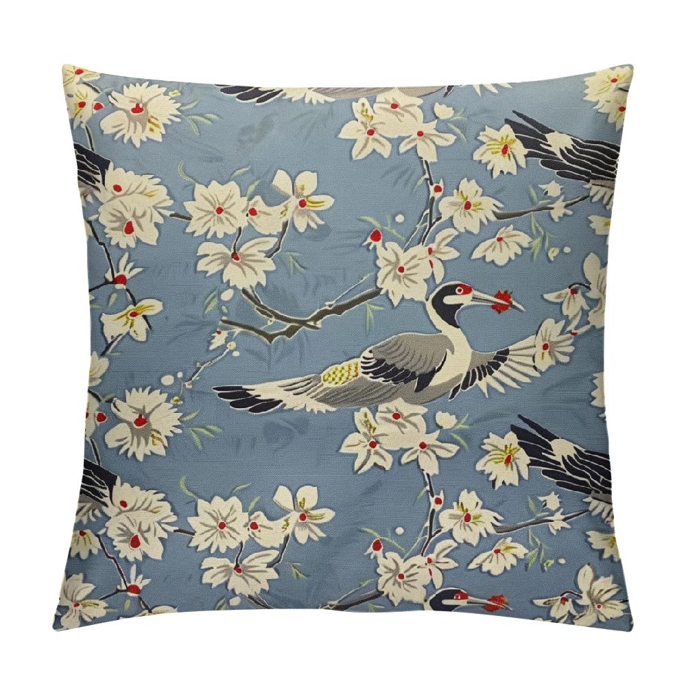 Nawypu Crane Throw Pillow Case Cushion Cover Flying Bird Flower Blue ...