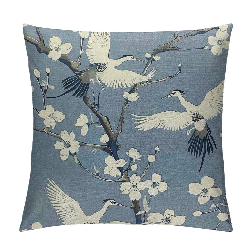 Nawypu Crane Throw Pillow Case Cushion Covers Flying Bird Flower Blue ...